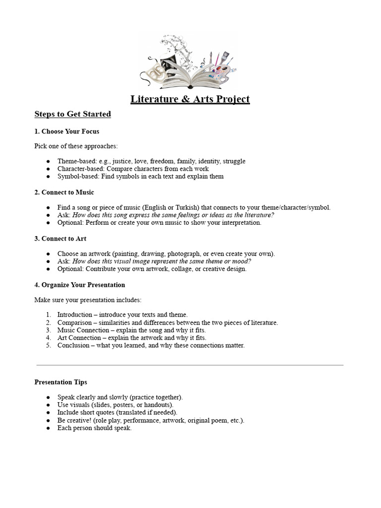 Literature and Arts Project Guide | PDF | Human Communication