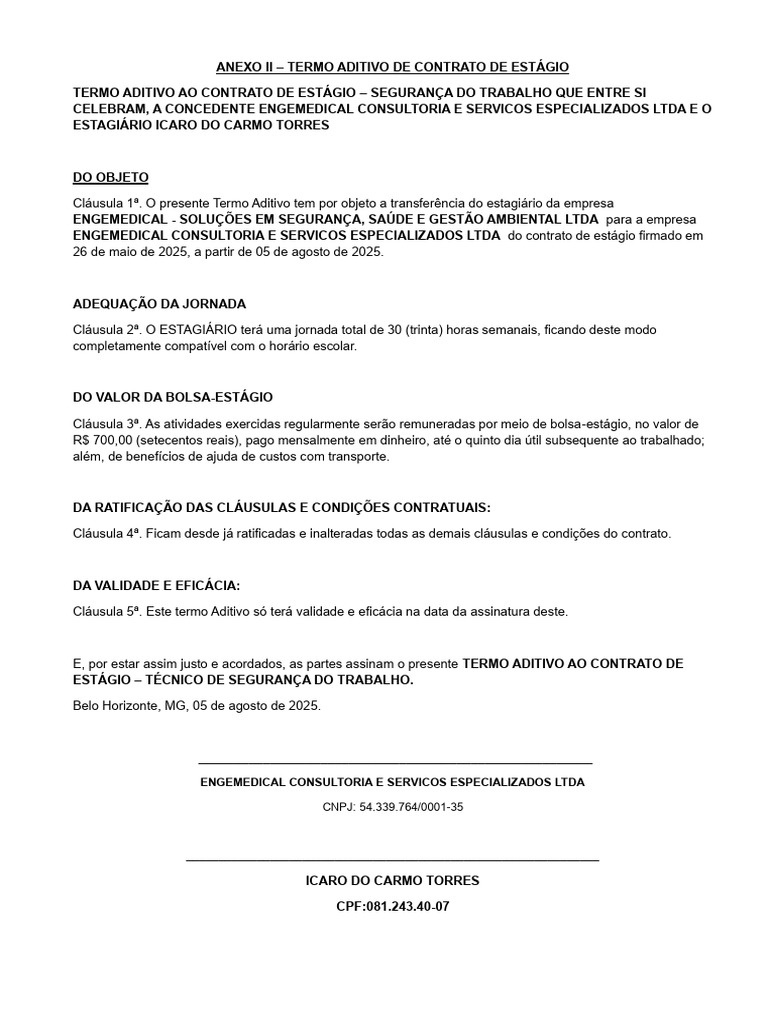 Aditivo Estagiario Icaro Do Carmo Torres | PDF