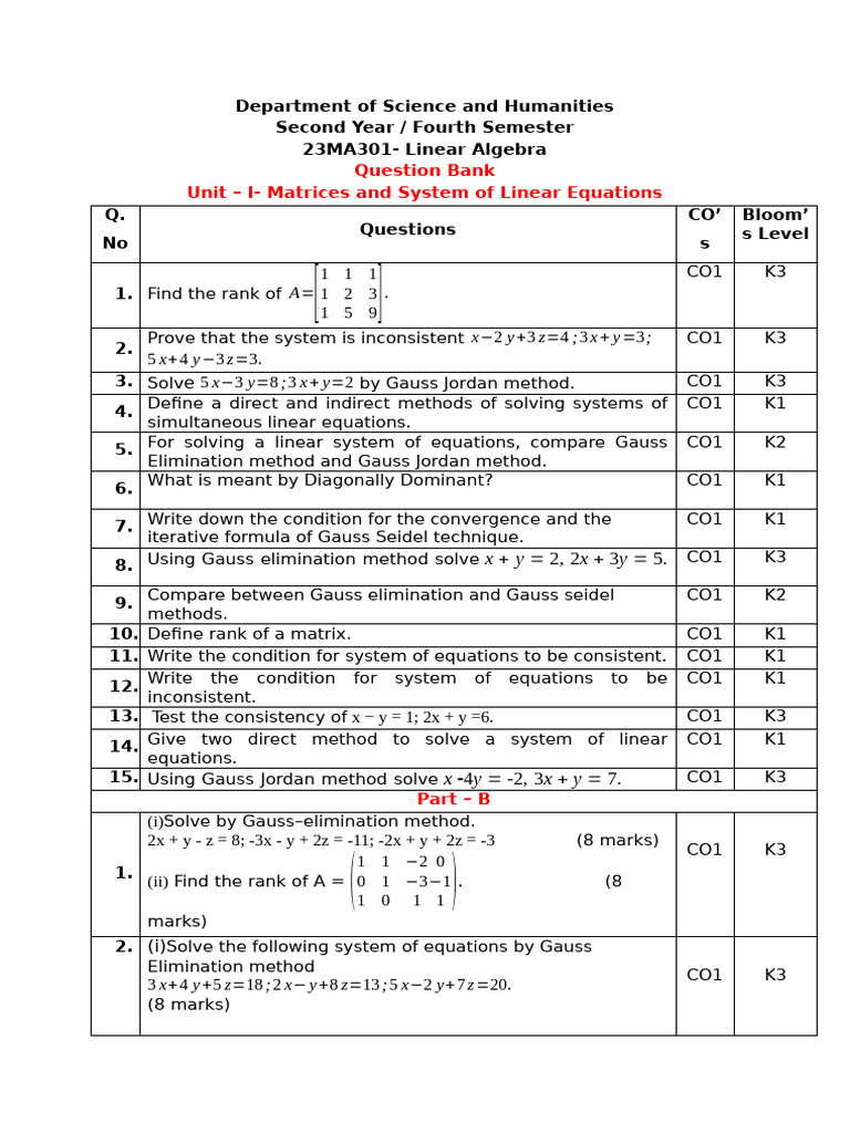 23MA301 - Updated LINEAR ALGEBRA | PDF | Basis (Linear Algebra) | Eigenvalues And Eigenvectors