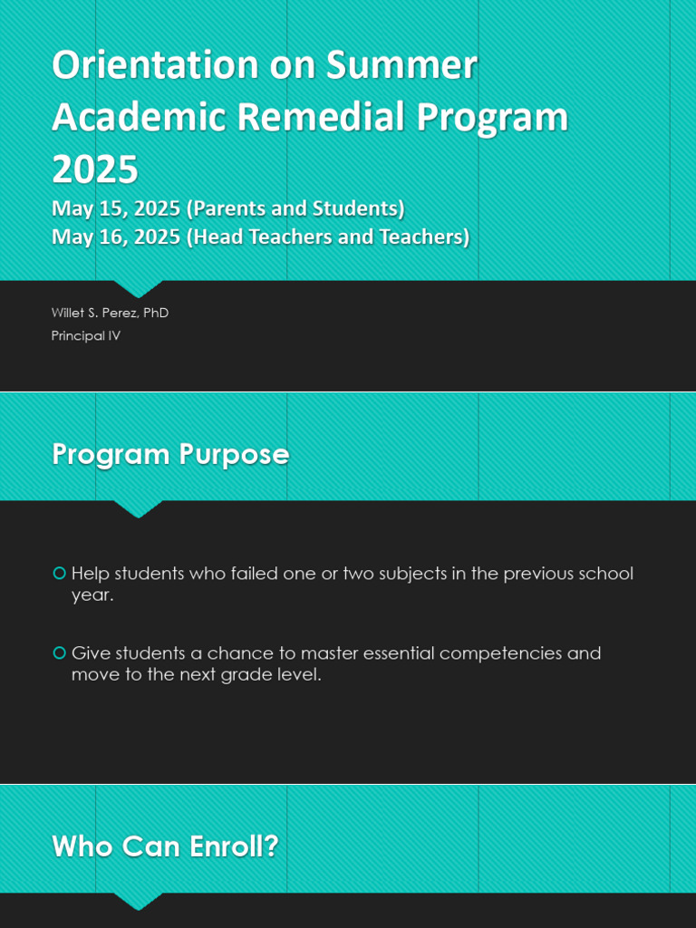 Orientation On Summer Academic Remedial Program 2025 | PDF | Teachers ...