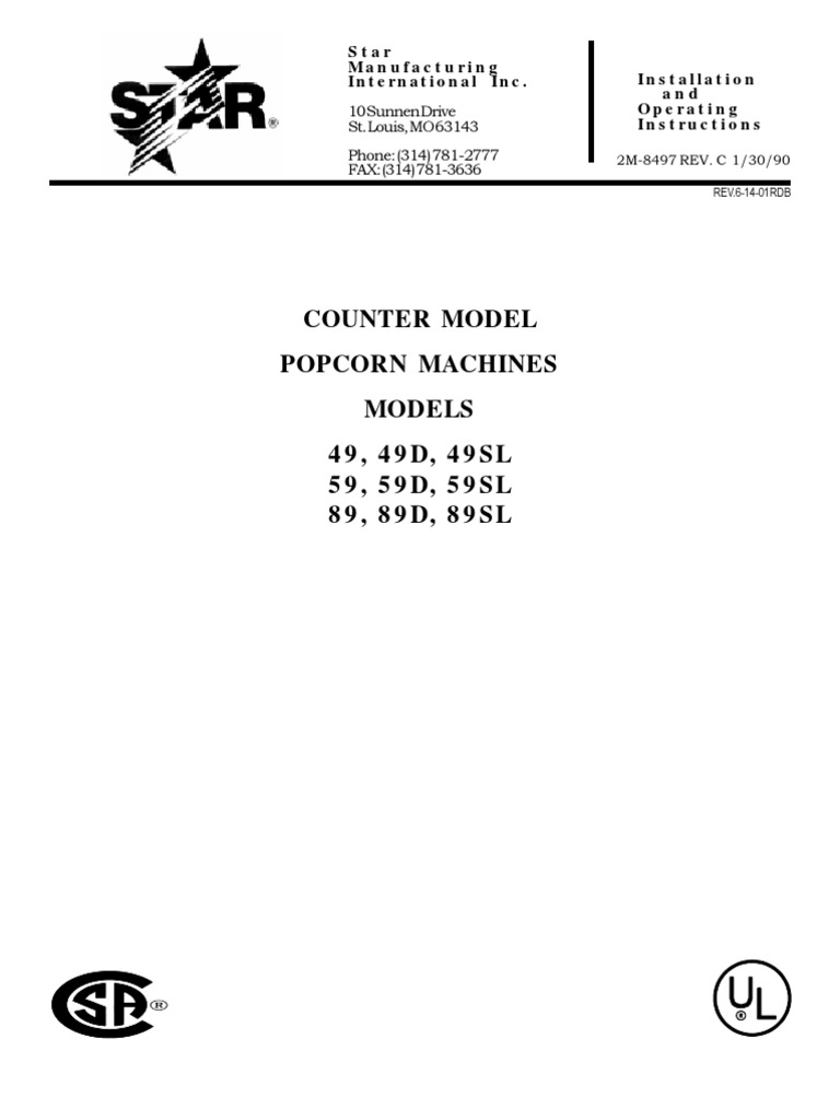 C - 49-49D-49SL-59-59D-59SL-89-89D-89P-89SL-89T Star Popcorn | PDF ...
