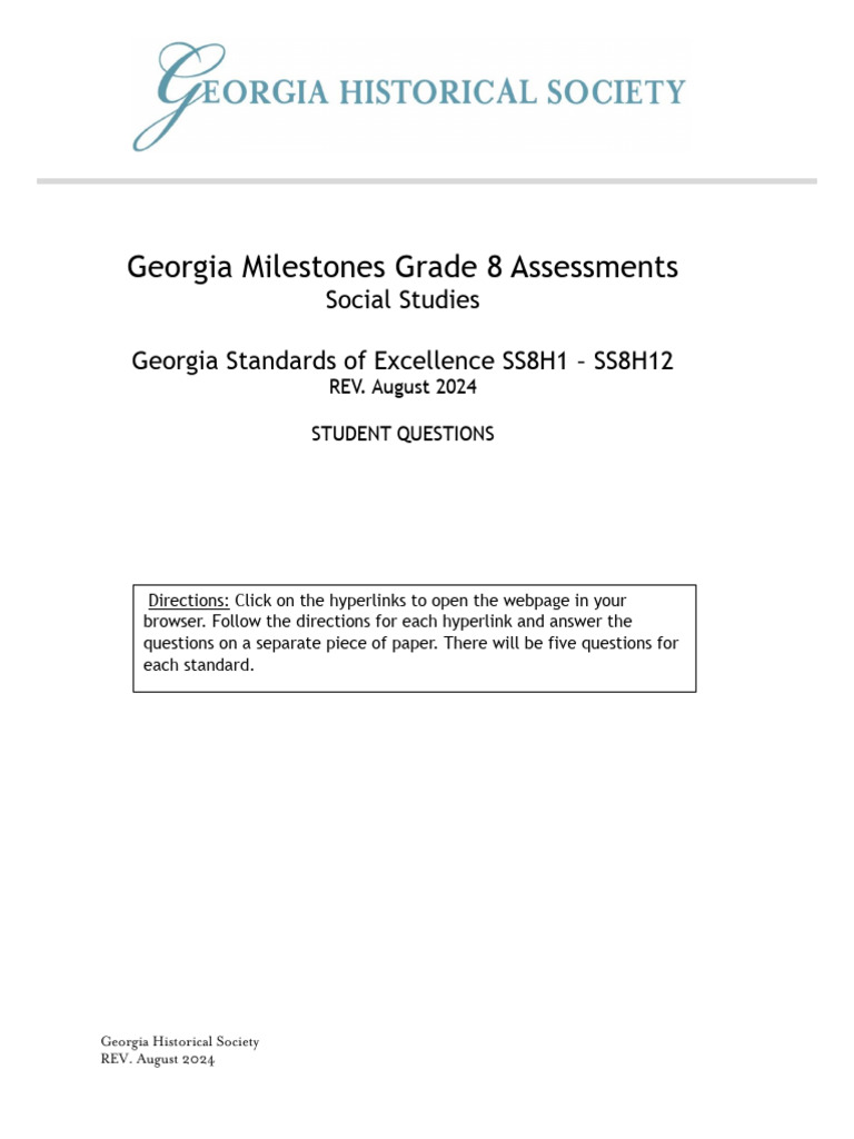 GA Milestones Webquest Student Version Aug 2024 | PDF | American Civil ...