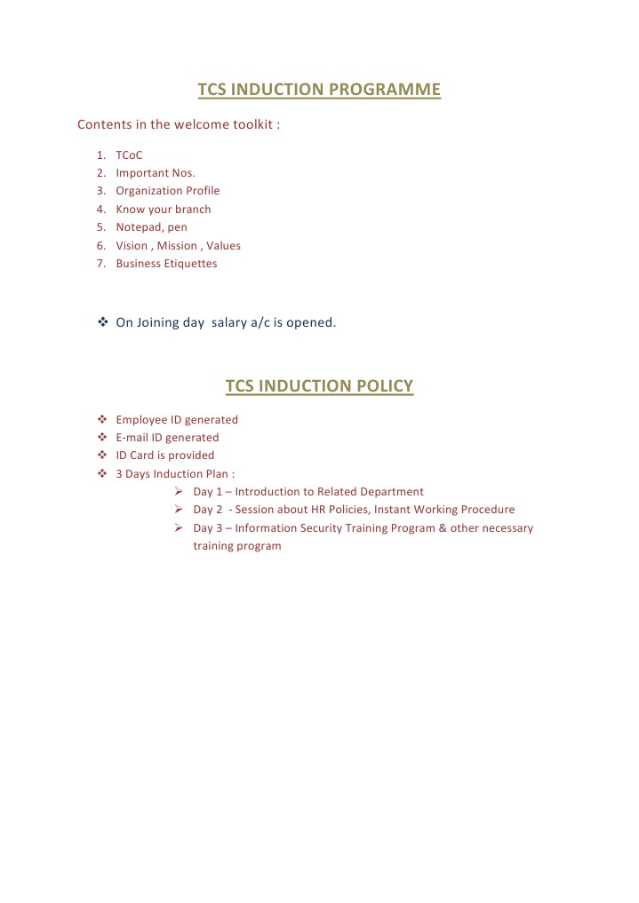 Tcs Induction Programme | PDF