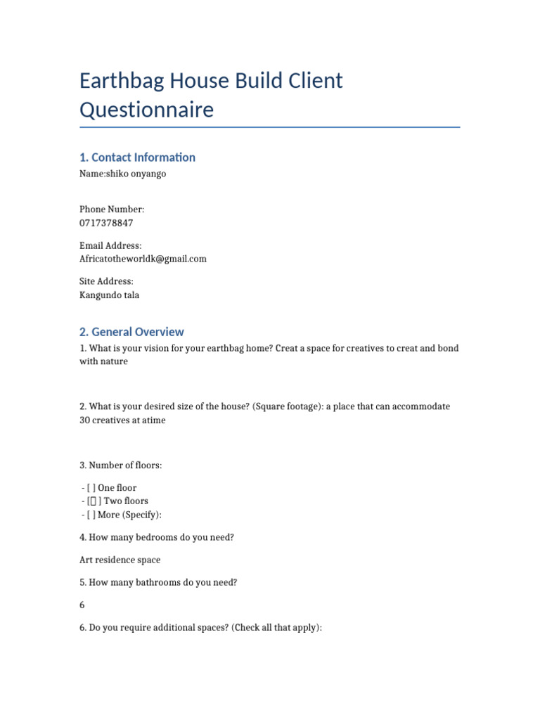 Earthbag House Build Client Questionnaire | PDF | Building ...