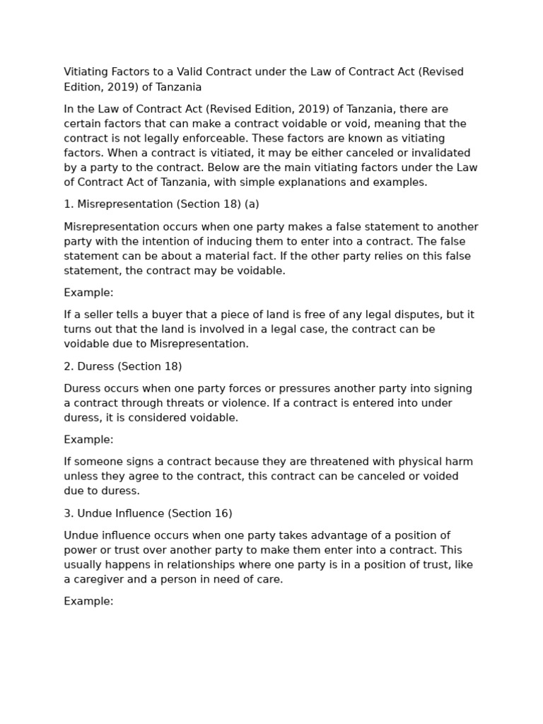 Vitiating Factors in Tanzanian Contracts | PDF | Misrepresentation ...