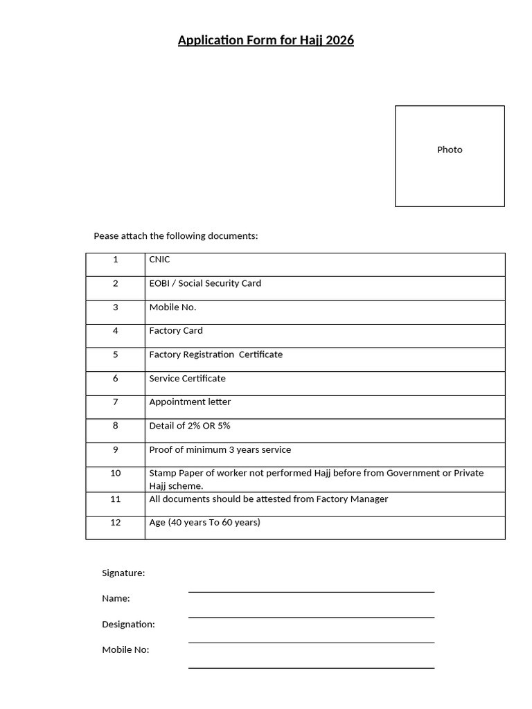 Hajj 2026 Application Form Requirements | PDF