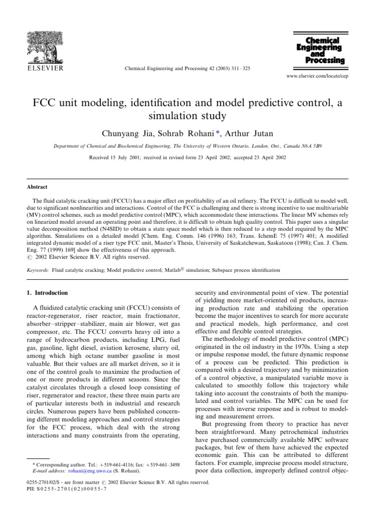FCC Unit Modeling and Control Study | PDF | Chemical Reactor