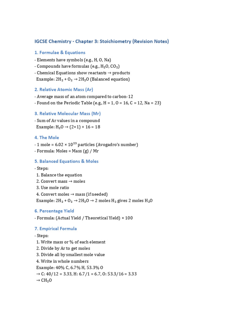 IGCSE Stoichiometry Revision Notes | PDF
