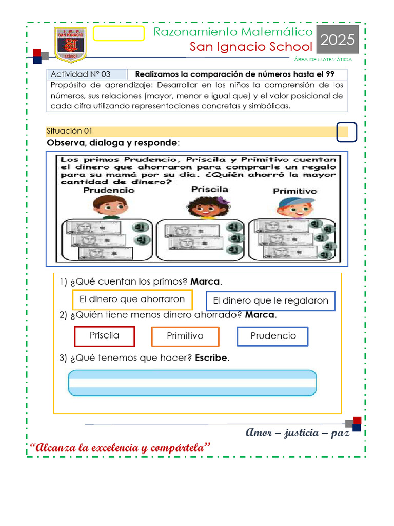 Ficha - Matemá Sem 07 1° Grado | PDF