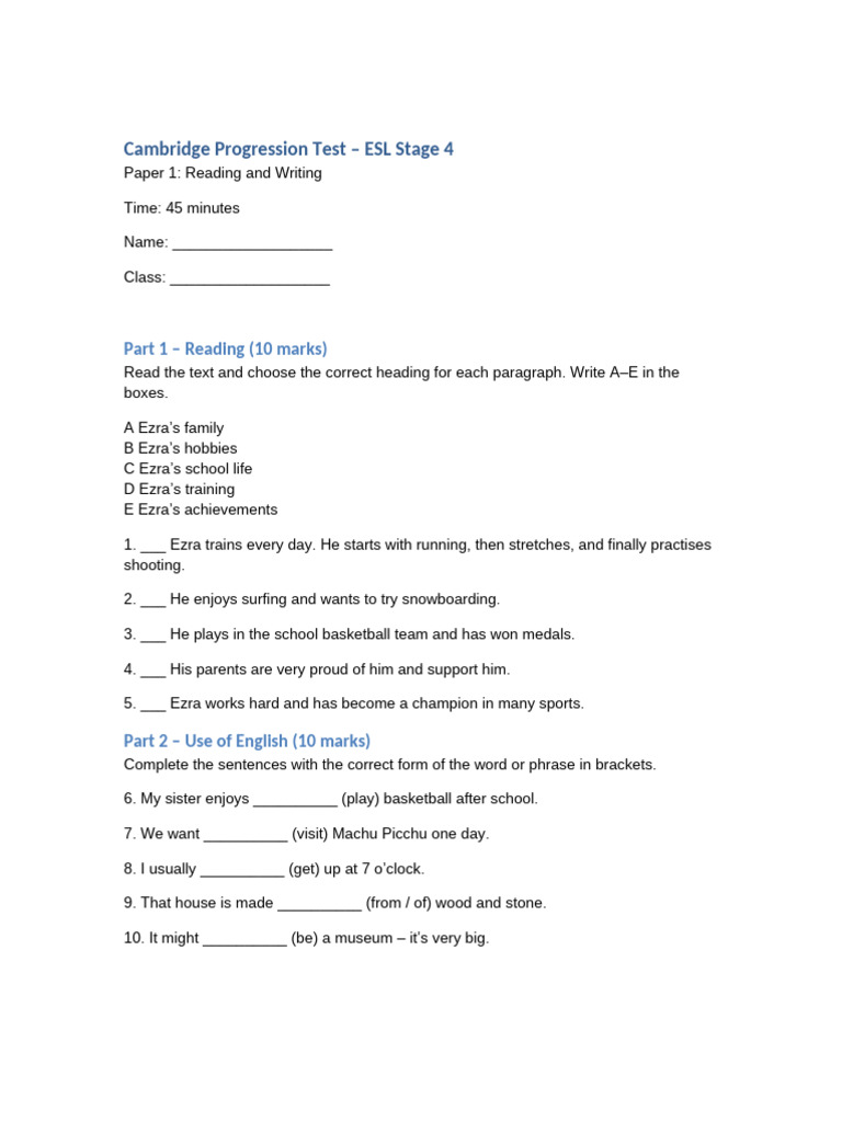 ESL Stage4 Progression Test | PDF