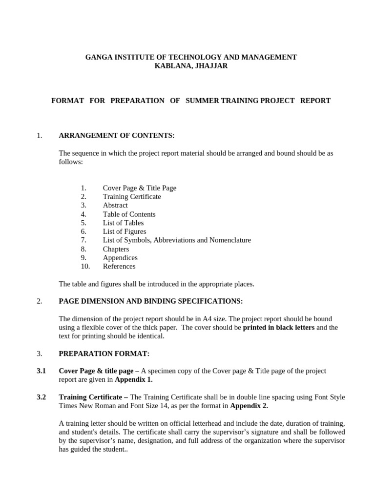 Summer Training Project Report Format NEW | PDF | Table Of Contents ...