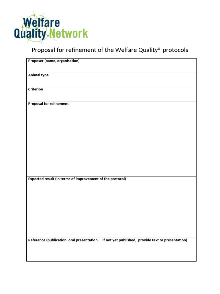 Proposal For Refinement of The Welfare Quality Protocols | PDF