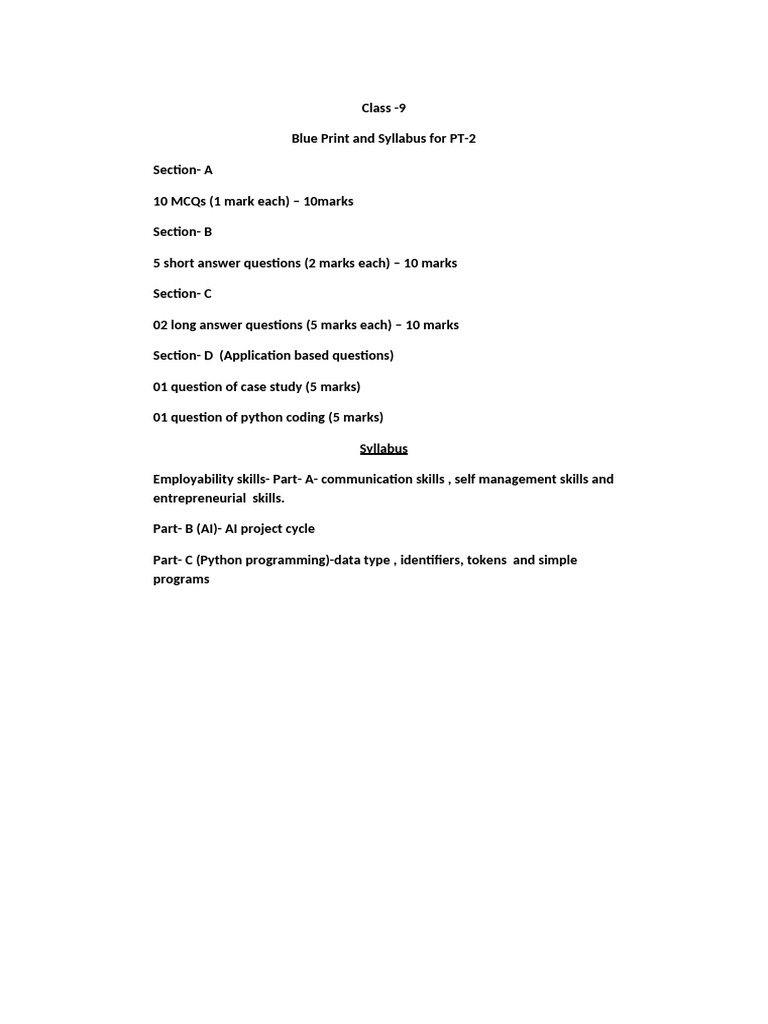 Class 9 BP Syllabus Pt2-1 | PDF