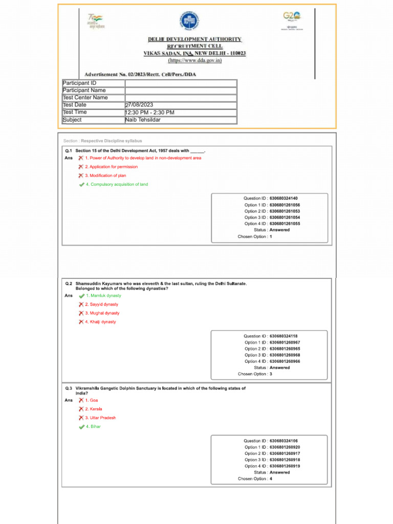 DDA Naib Tehsildar 2023 Shift 2 | PDF | Government Of India