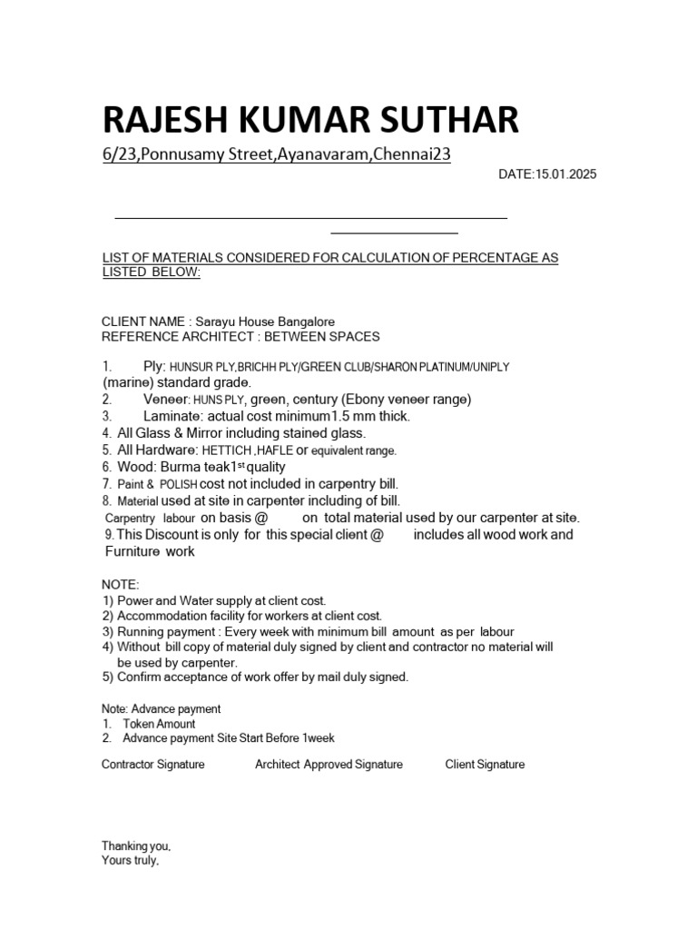 Quotation for Carpentry Labour Costs | PDF