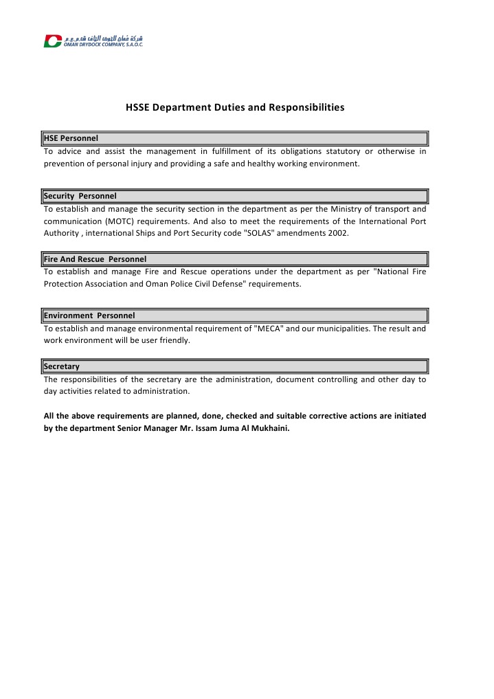 Secretary Responsibilities in HSSE Management | PDF | Technology ...