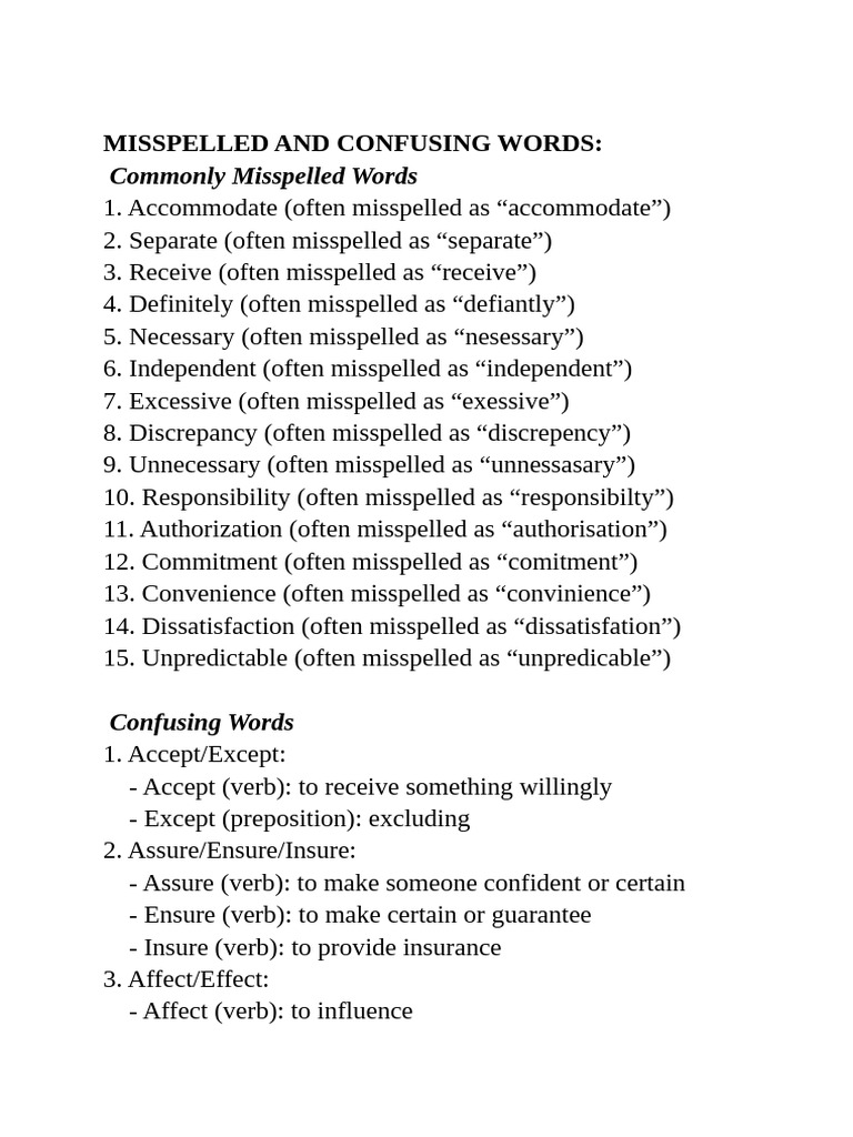 Common Misspellings and Grammar Tips | PDF | Subject (Grammar ...