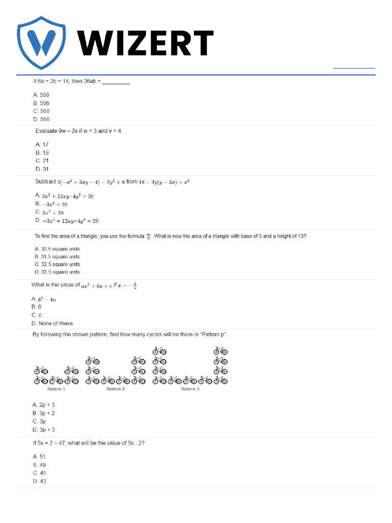 Wizert Maths Algebra Expressions and Equations Grade 7 Worksheet 213 ...