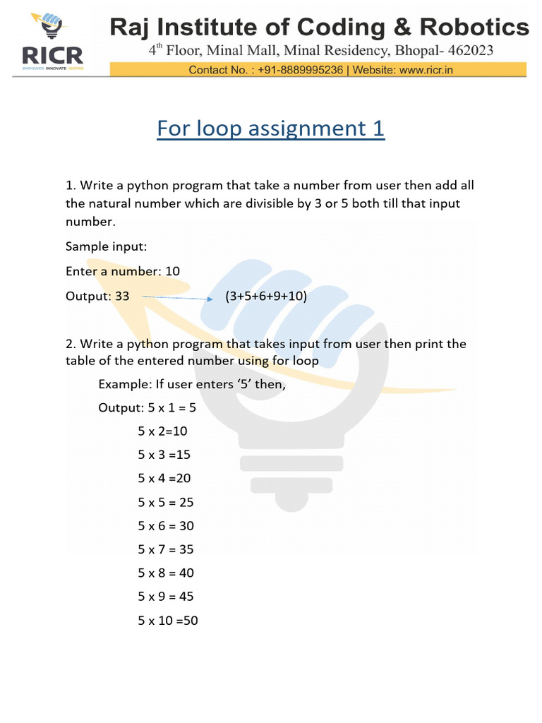 5.1 RICR - For Loop Assignment 1 | PDF