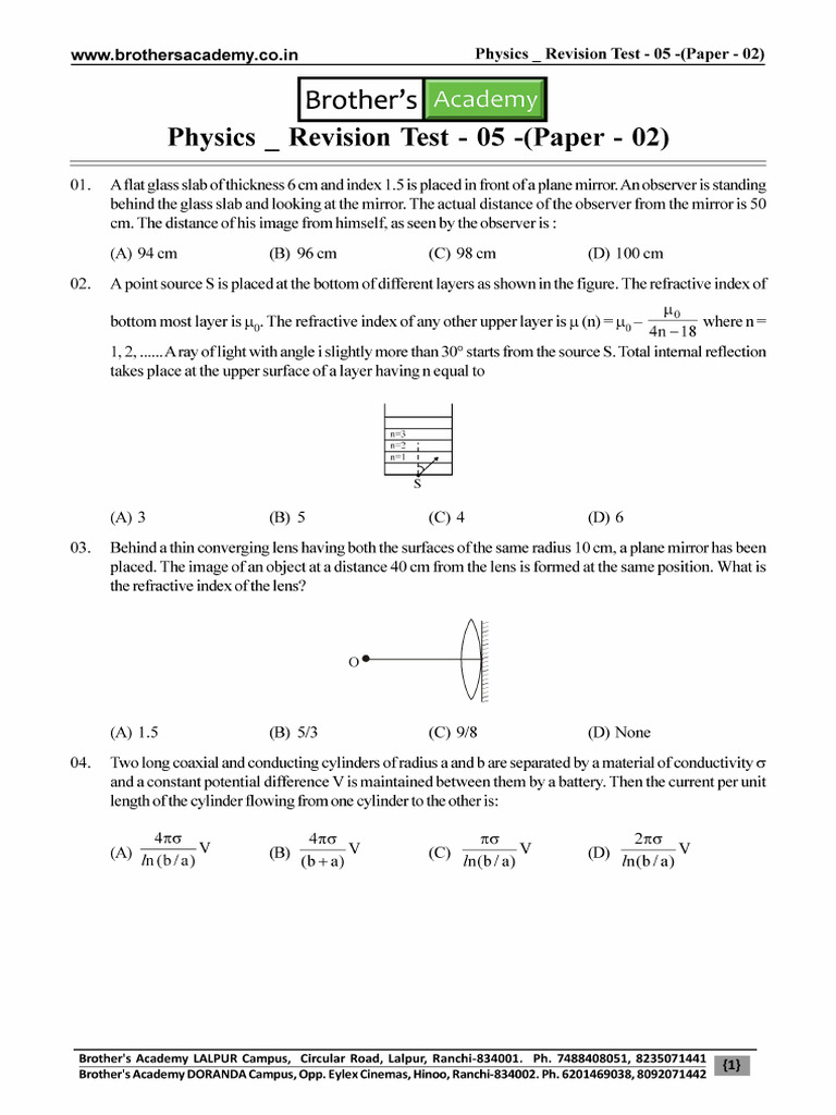 Physics - Revision Test - 05 - (BA26-A0) - (Paper - 02) 21.09.2025 | PDF