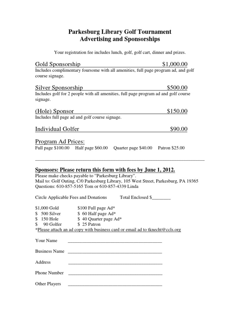 Parkesburg Library 2012 Golf Tournament Advertising and Sponsorships ...