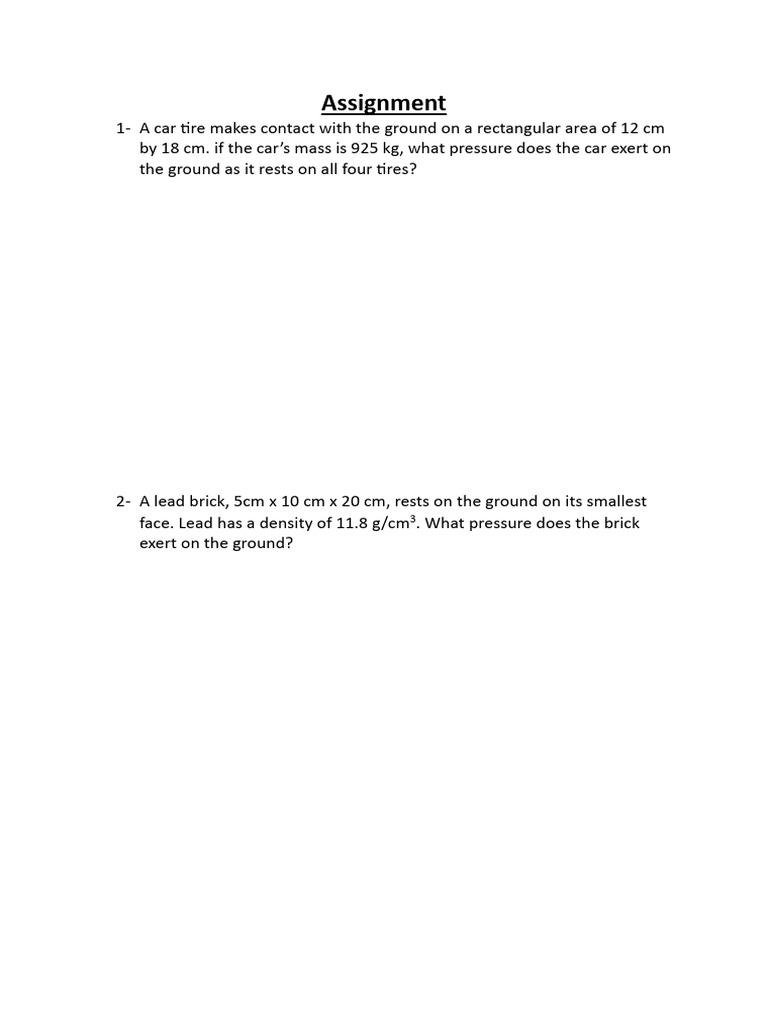 Pressure Calculations for Car and Brick | PDF