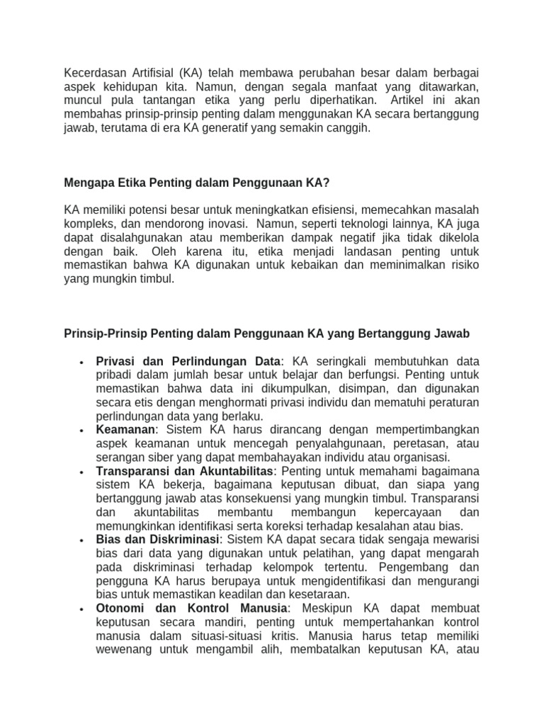 Etika Kecerdasan Artifisial yang Bertanggung Jawab | PDF