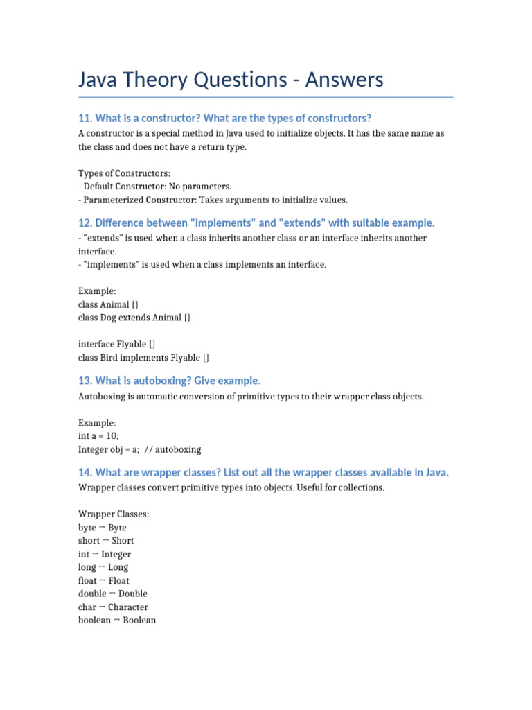Java Theory Questions Complete | PDF | Method (Computer Programming) | Class (Computer Programming)