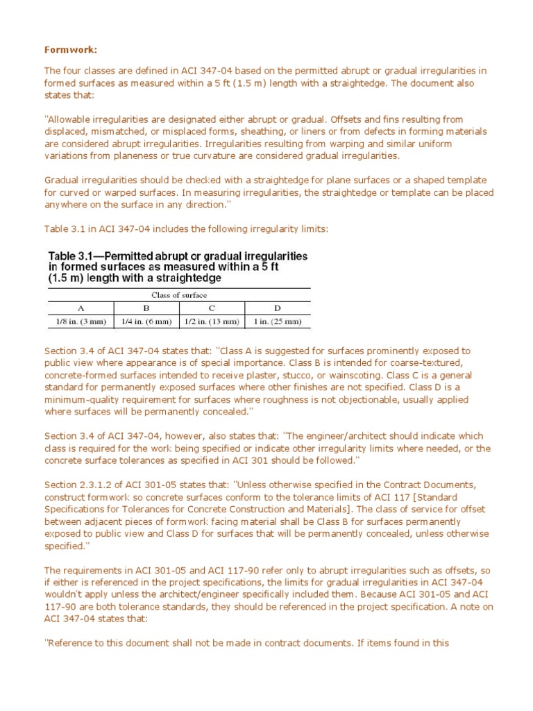 Specifying Concrete Surface Tolerances: A Comparison of ACI 347-04, ACI 301-05, and ACI 117-90 ...