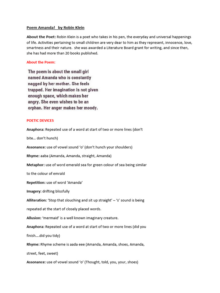 4.1 Poem Amanda & Fog Class 10 Notes | PDF | Poetry | Rhyme