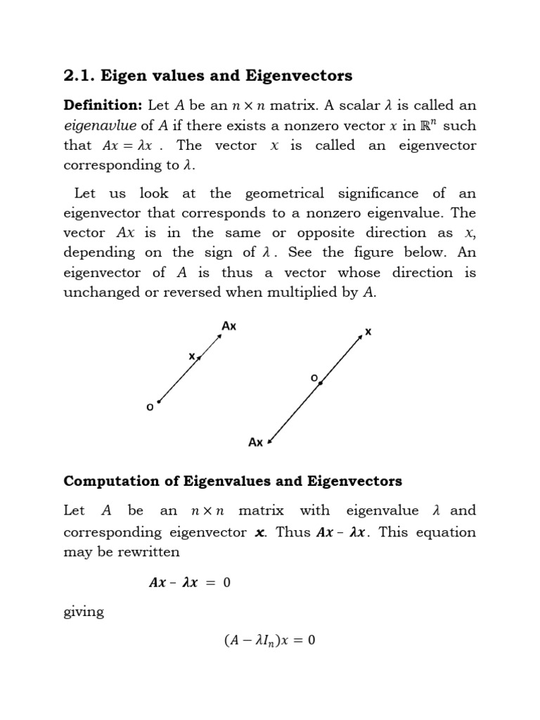 2.1 and 2.2. Eigen Values and Eigen Vectors and Its Properties | PDF ...