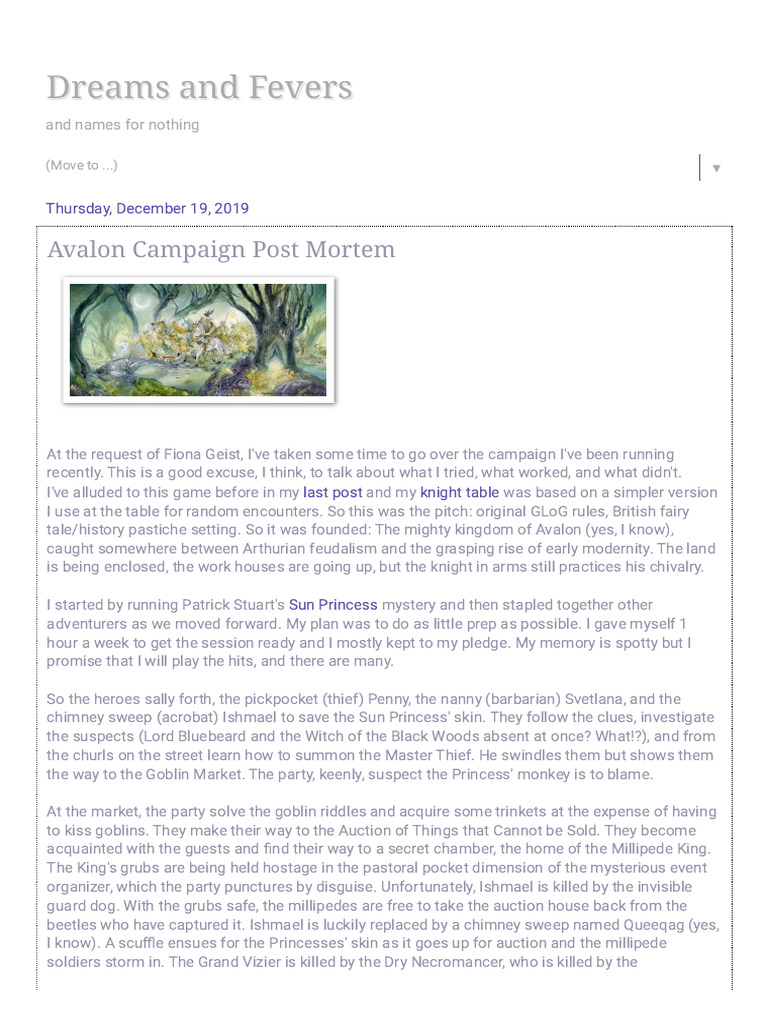 Dreams and Fevers - Avalon Campaign Post Mortem | PDF