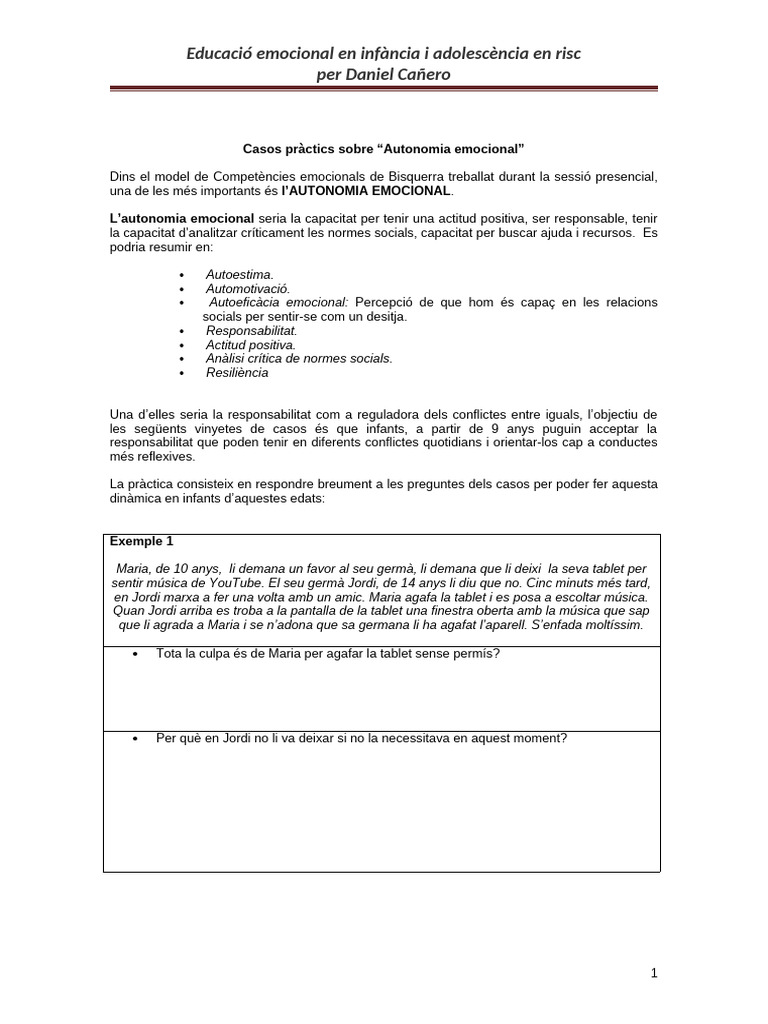 Cas Autonomia Emocional - Cas Práctic 1606 | PDF
