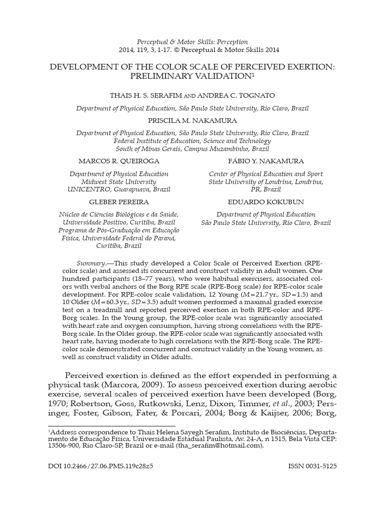 Development of The Color Scale of Perceived Exertion Preliminary ...