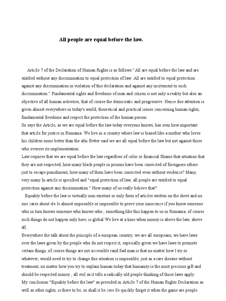 All People Are Equal Before The Law Tema 1 | PDF | Rights | Equal ...
