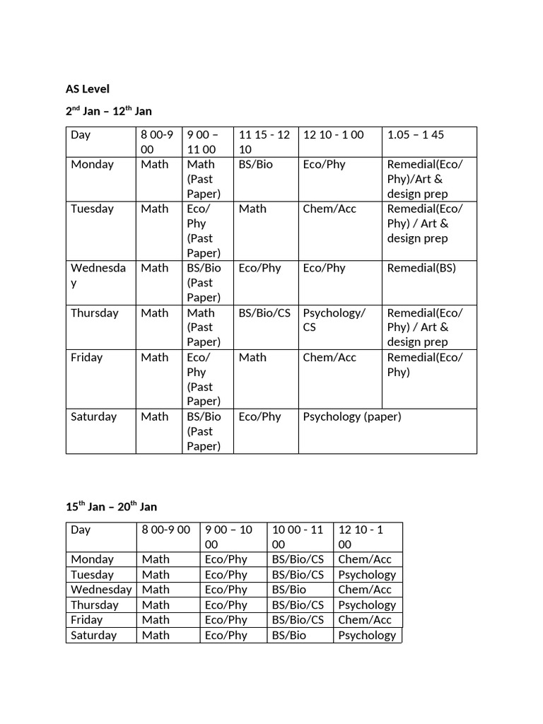 AS and IGCSE Exam Revision Schedule | PDF