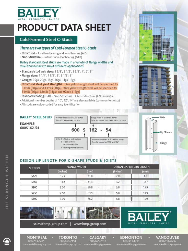 Bailey Steel Stud Sizes Overview | PDF | Framing (Construction ...