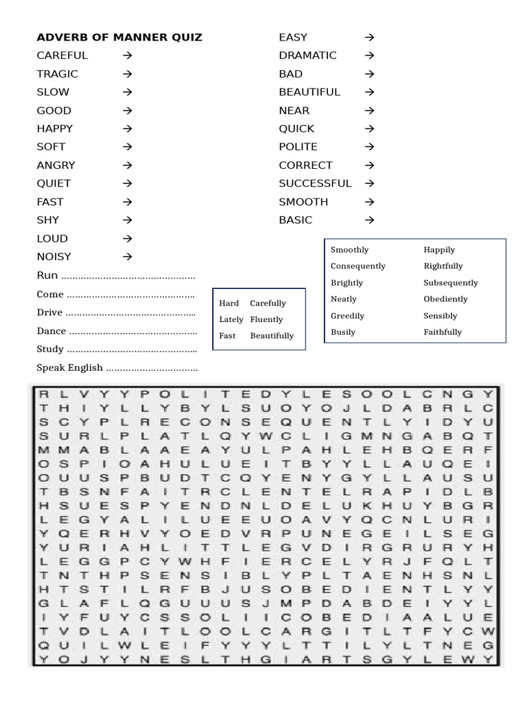 Adverb of Manner Quiz | PDF