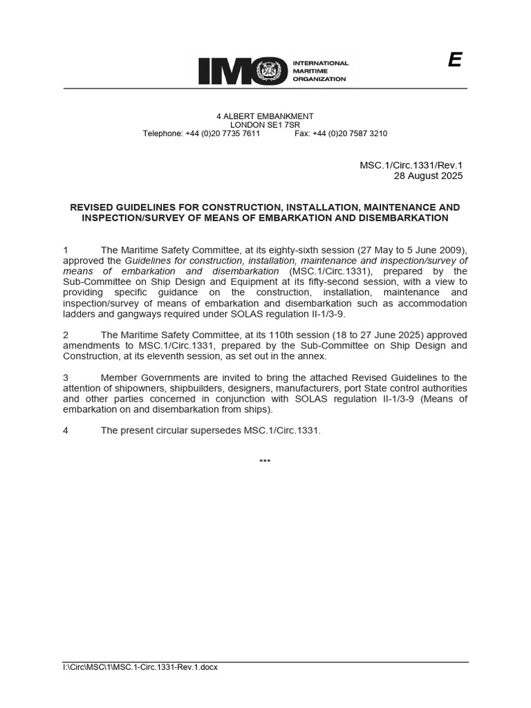 MSC.1 Circ.1331 Rev.1 Revised Guidelines For Construction Installation ...