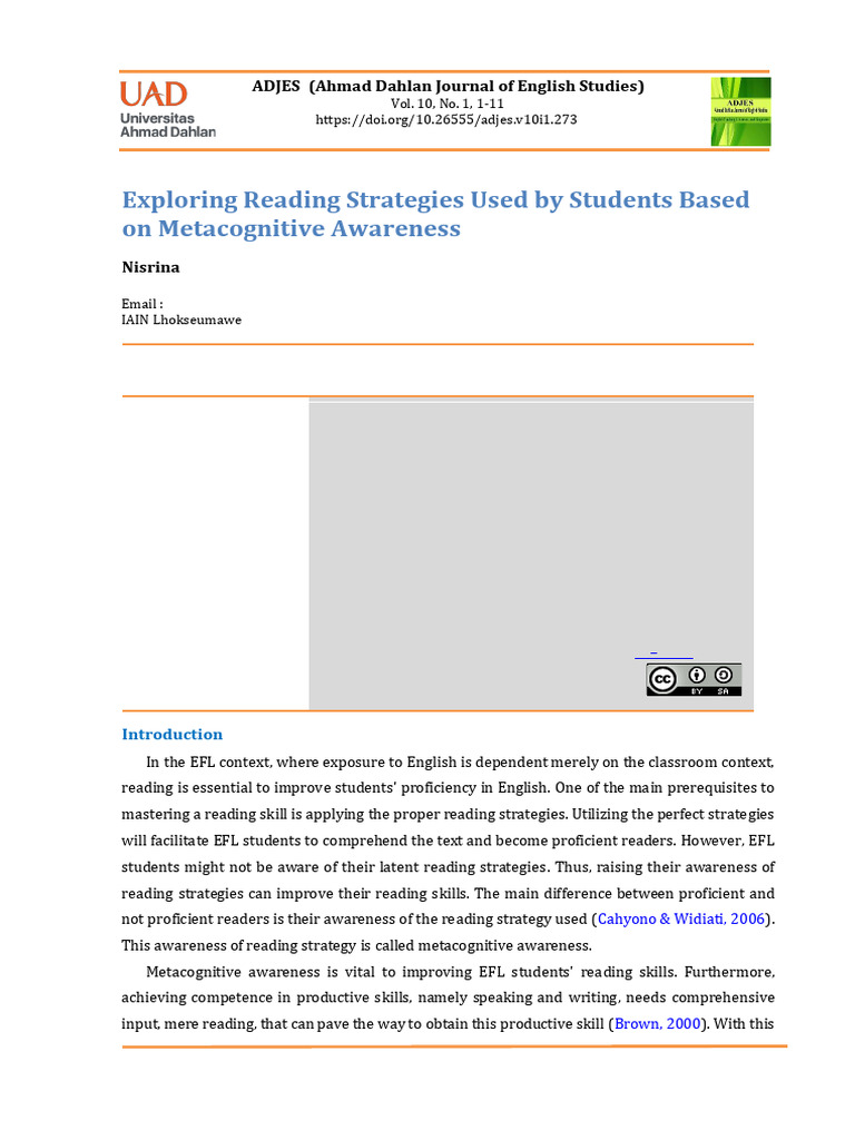 Exploring Reading Strategies Used by Students Based On Metacognitive ...