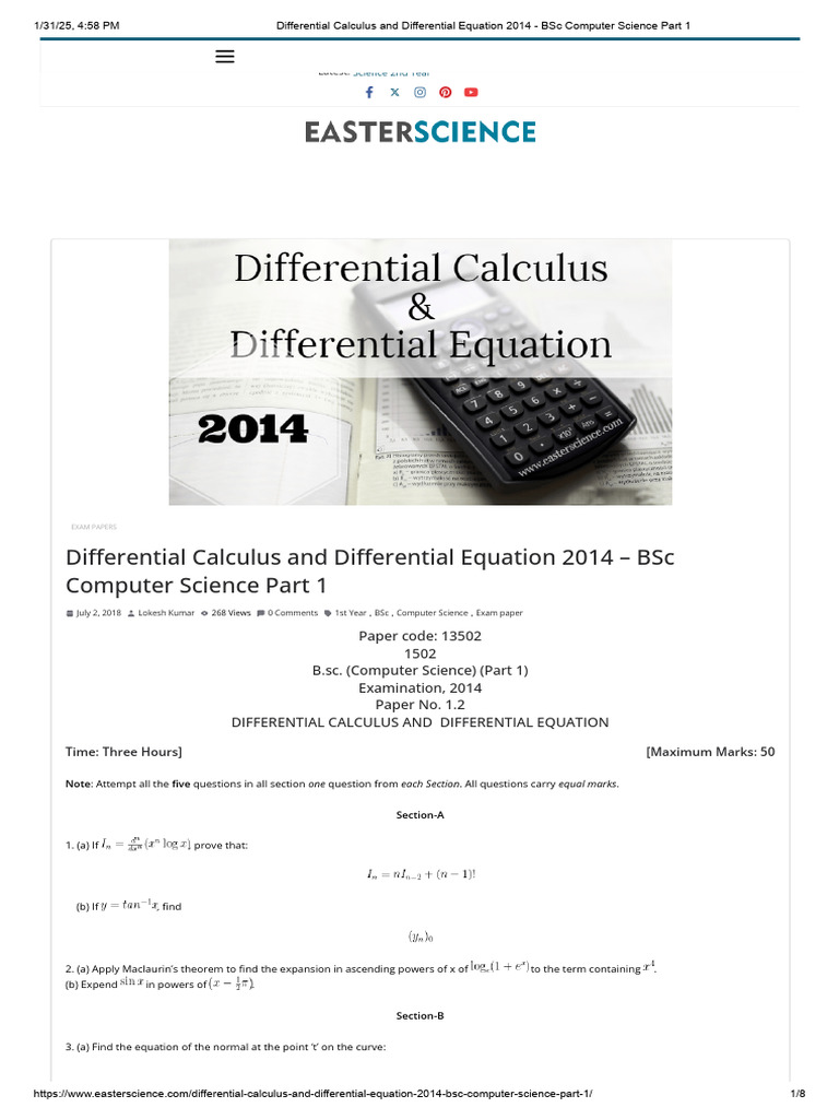 Differential Calculus and Differential Equation 2014 - BSC Computer Science Part 1 | PDF ...