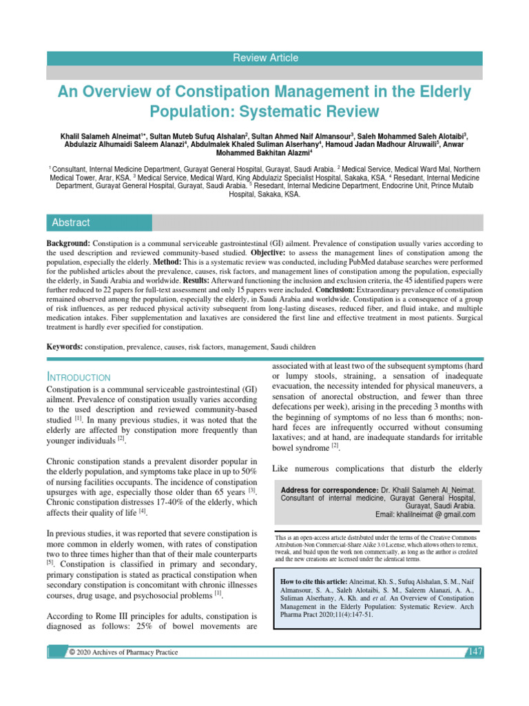 Constipation Management in the Elderly | PDF | Constipation | Medicine