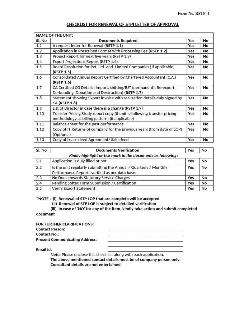 STPI Letter of Approval Renewal Checklist | PDF | Income Statement ...