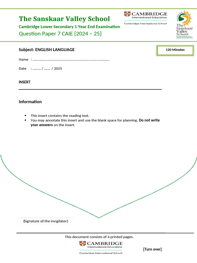 2024 - 25 CAIE YE ENGLISH 1 - Insert | PDF | Aurora | Physical Phenomena
