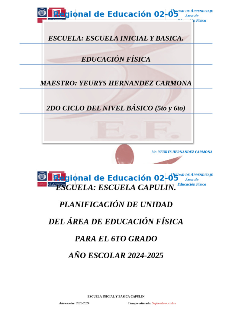 Planificación de Educación Física 6to Grado | PDF | Ajedrez | Aprendizaje