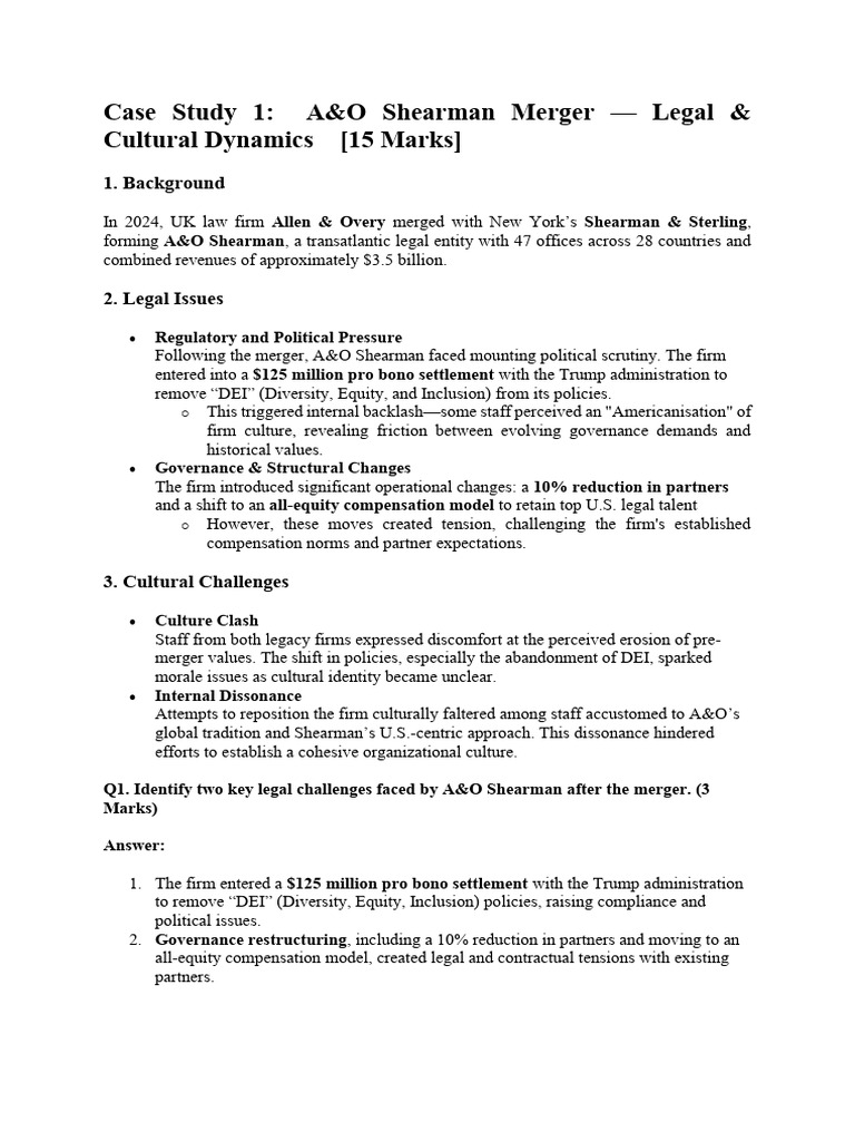 Sample Case Studies For Practice - CR | PDF | Mergers And Acquisitions | Business