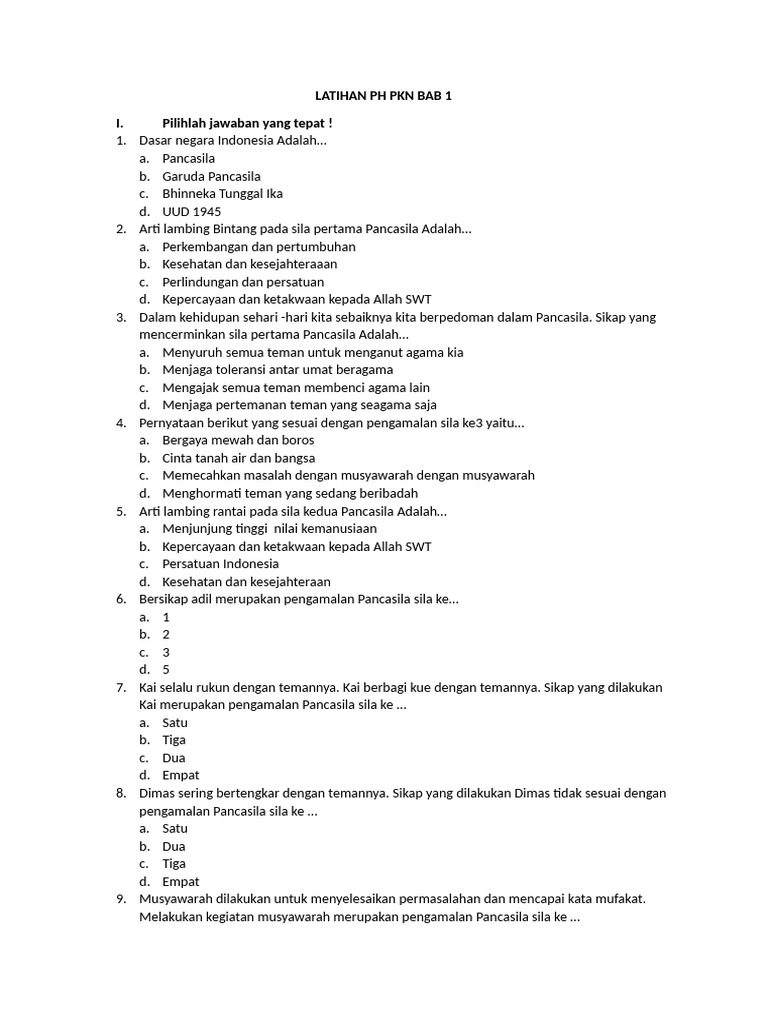 Latihan PH PKN Bab 1 | PDF
