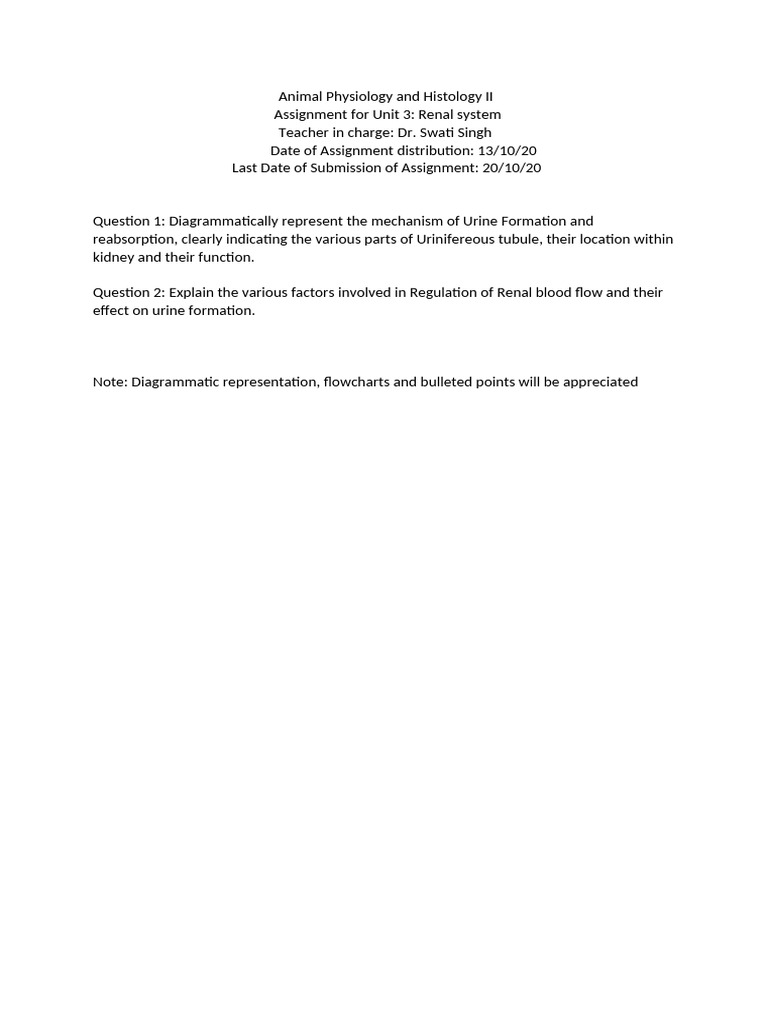 Animal Physiology and Histology II - Assignment Unit 3 | PDF