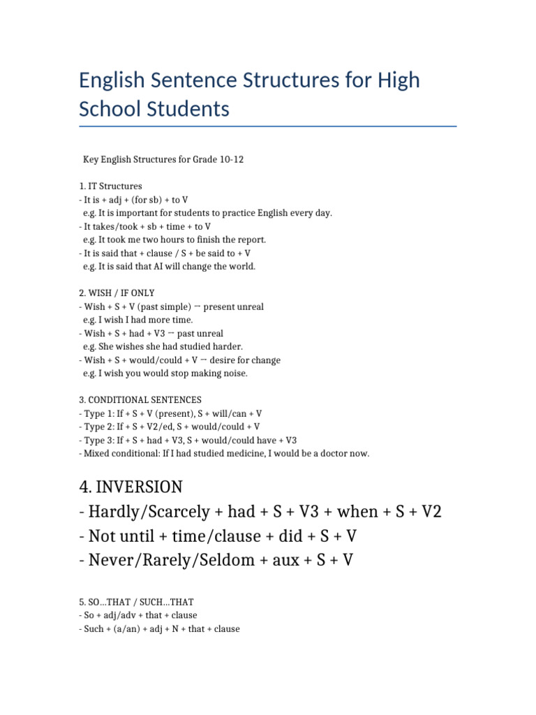 English Sentence Structures | PDF