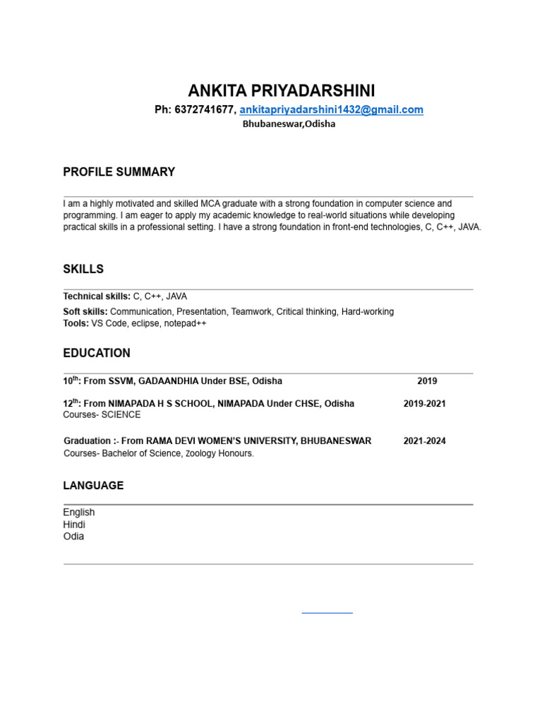 Ankita Priyadarshini CV | PDF